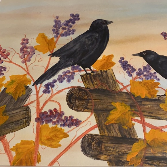 Original Art | Art | Original Watercolor 6x2 Crows On A Fence | Poshmark